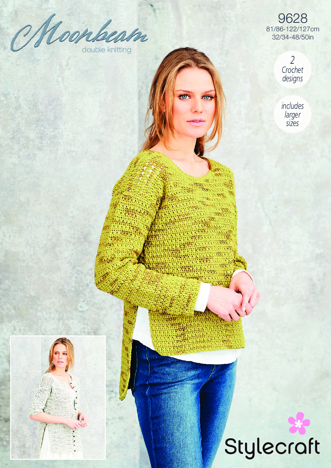 Stylecraft Crochet Jumper & Cardigan in Moonbeam DK 9628 - ttyarncraft ...